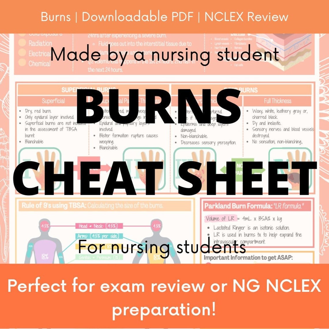 Burns Cheat Sheet PDF! Made for Nursing Students BY a Nursing Student ...