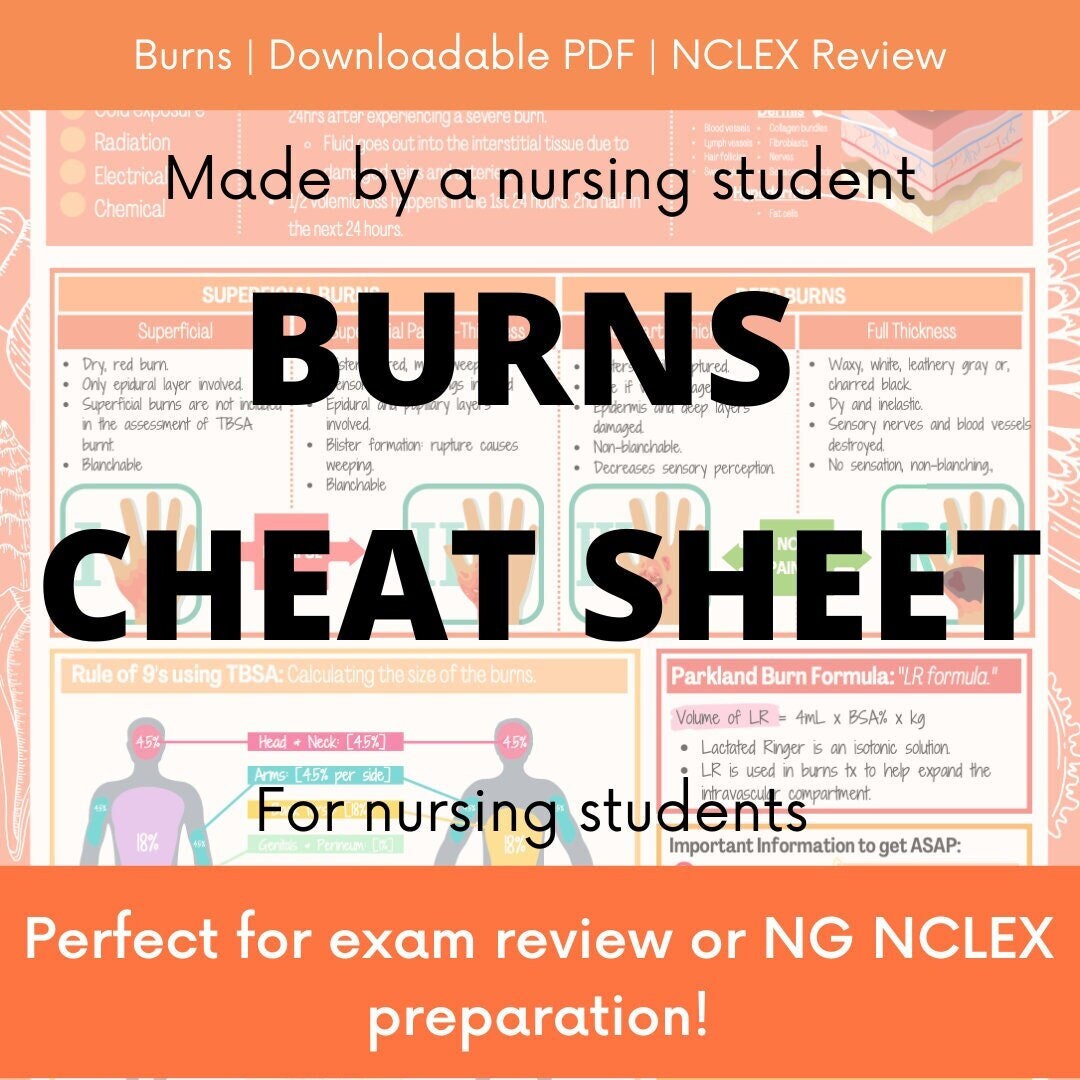 Burns Cheat Sheet PDF! Made for Nursing Students BY a Nursing Student ...