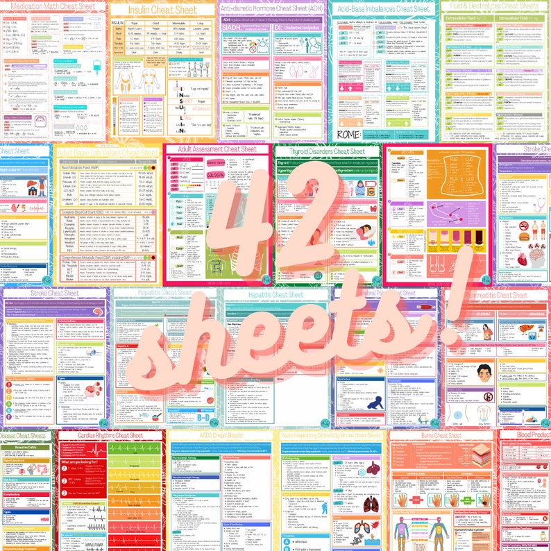 25 Topic Comprehensive Nursing Cheat Sheets Package Pdfs by a Nursing ...