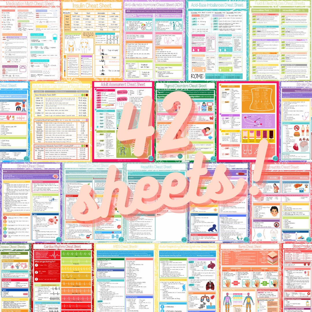 25 Topic Comprehensive Nursing Cheat Sheets Package Pdfs by a Nursing ...
