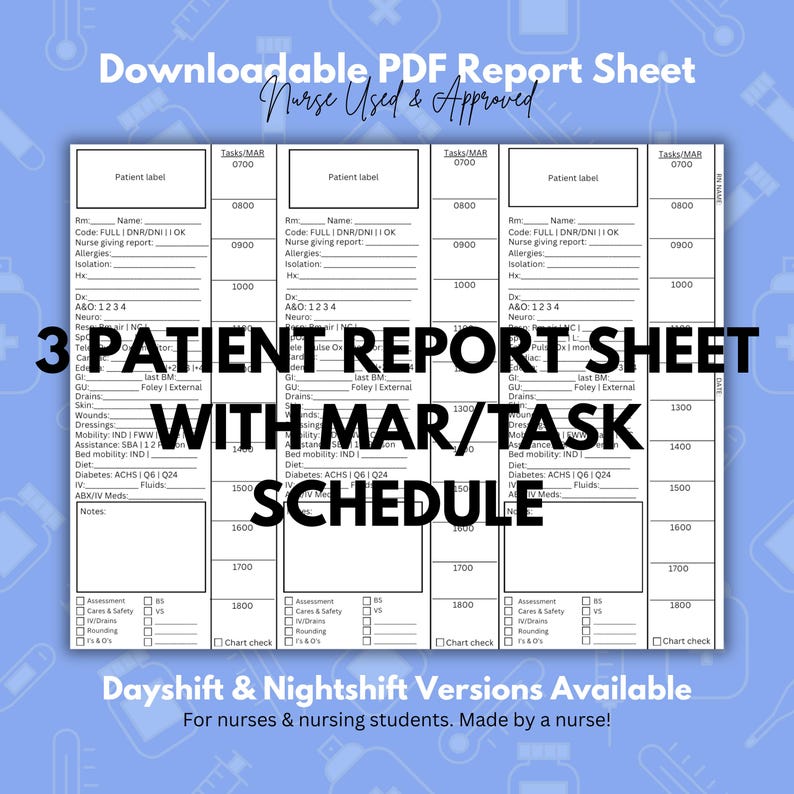 3 Patient Report Sheet With Mar/task Schedule Downloadable PDF for ...