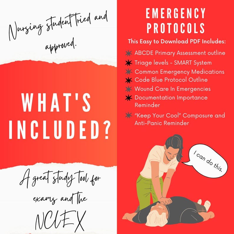 Emergency Protocols Cheat Sheet PDF! Made for Nursing Students BY a ...