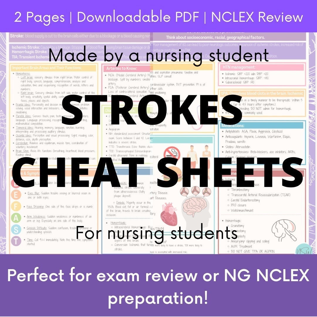 Strokes Cheat Sheets PDF for Nursing Students Made by a Nursing Student ...