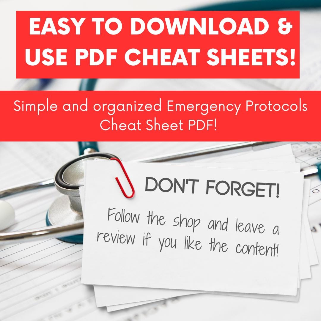 Emergency Protocols Cheat Sheet PDF! Made for Nursing Students BY a ...