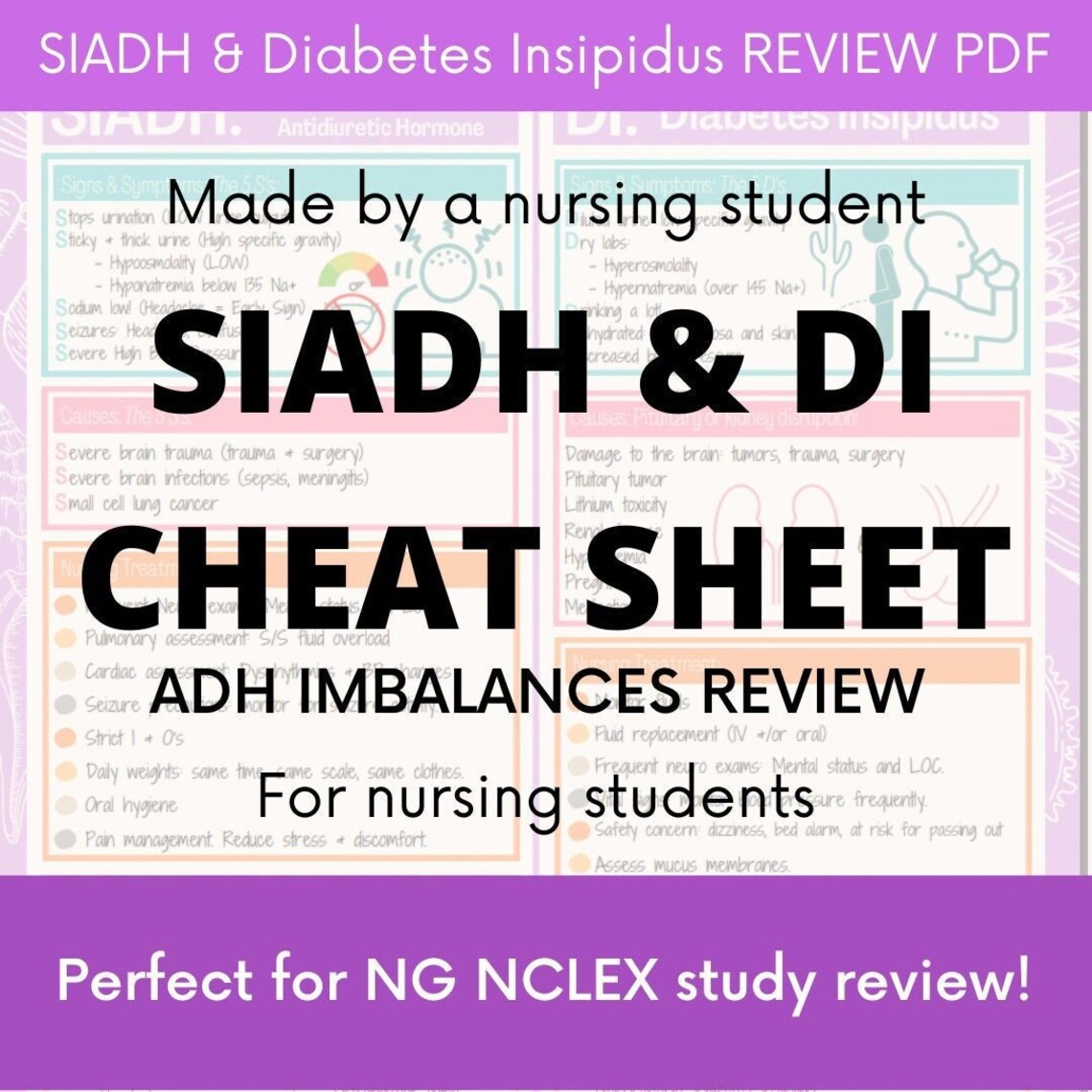 SIADH and DI Cheat Sheet for Nursing Students! Made by a Nursing ...