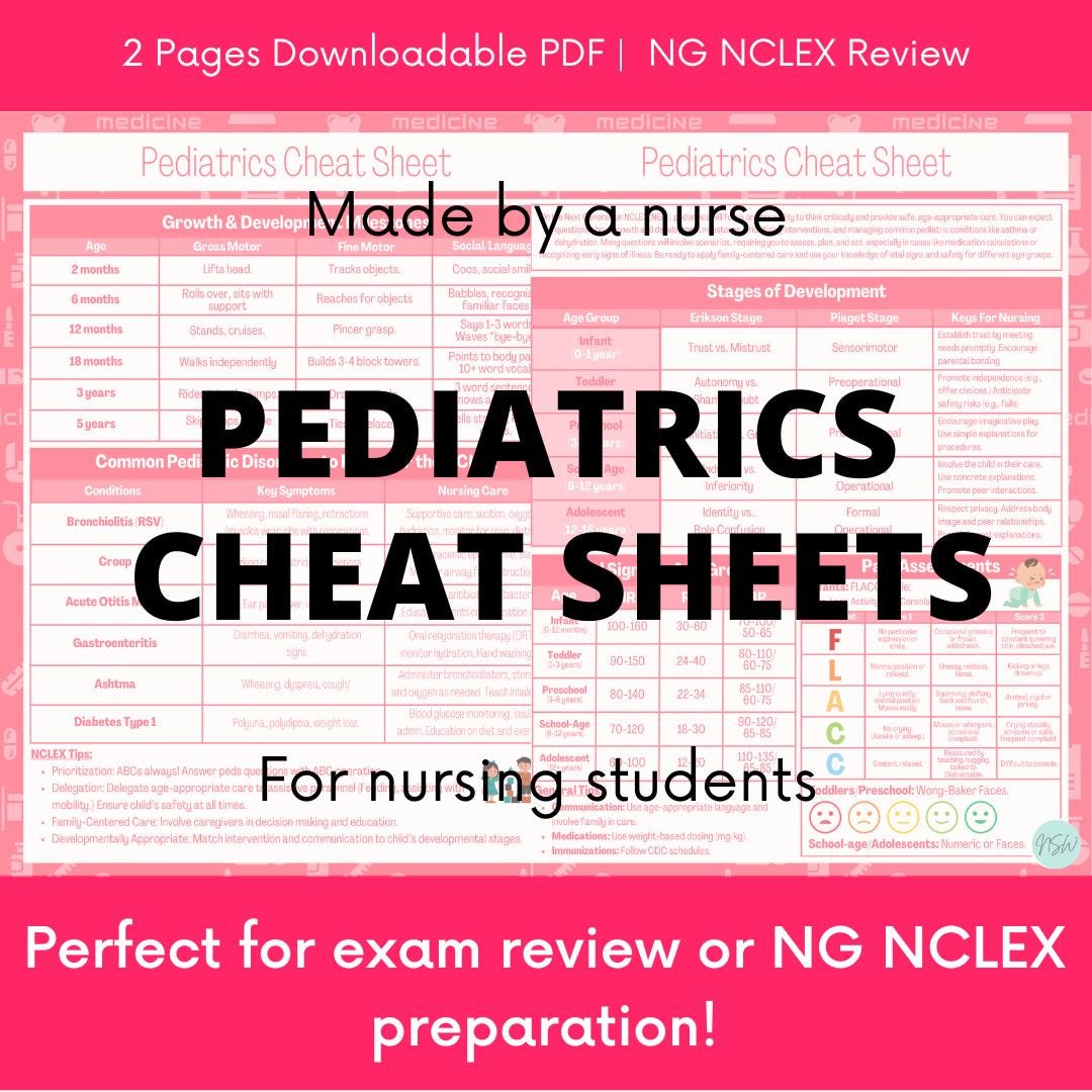Pediatrics 2 Page Cheat Sheet PDF for Nursing Students! Made BY a Nurse ...