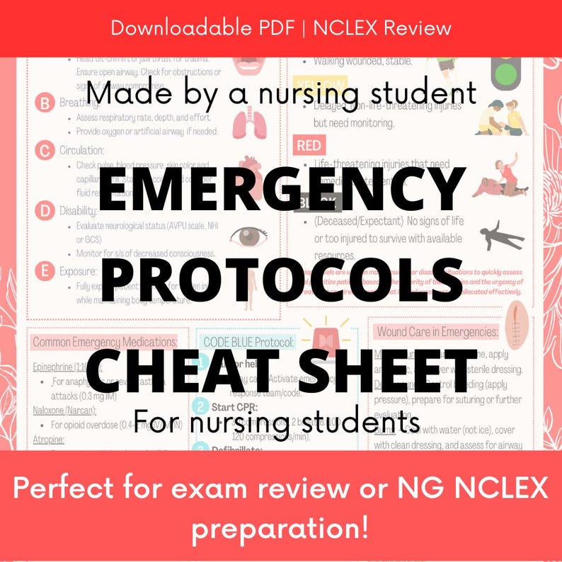 Emergency Protocols Cheat Sheet PDF! Made for Nursing Students BY a ...