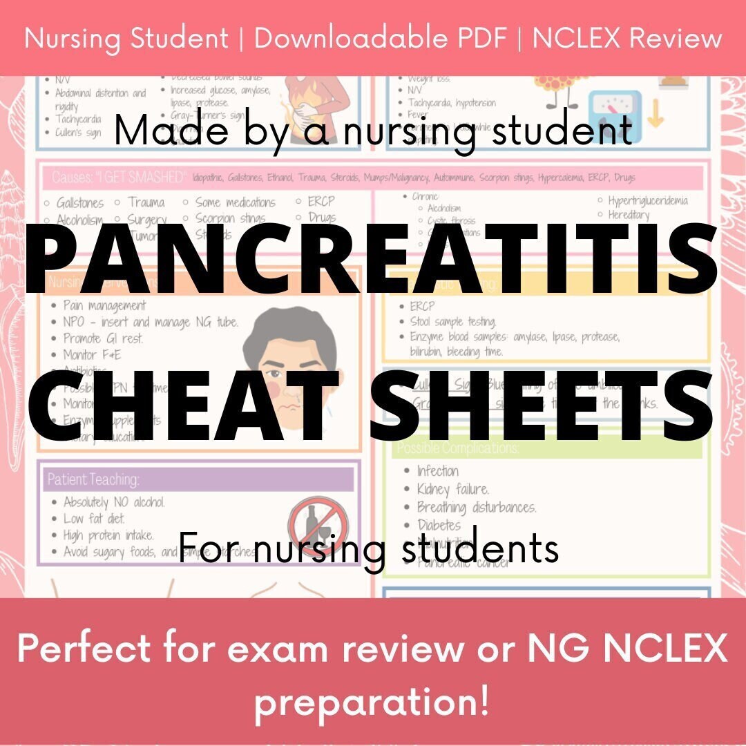 Pancreatitis Cheat Sheet PDF! Made for Nursing Students by a Nursing ...