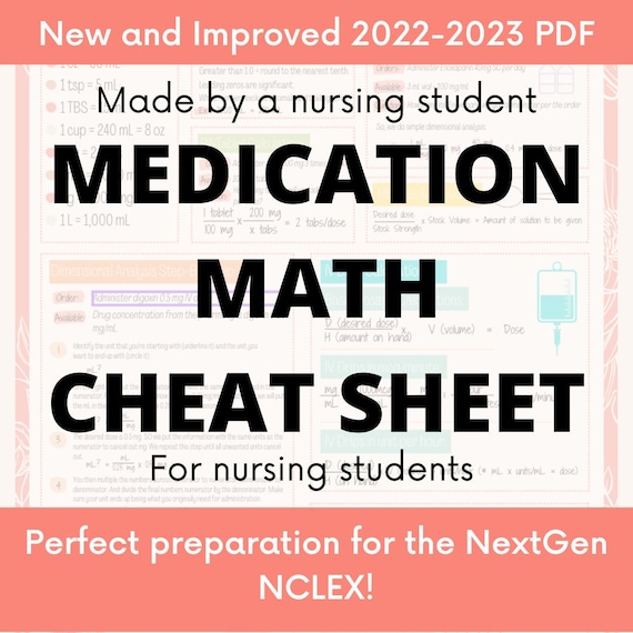 Medication Math Cheat Sheet for Nursing Students - Etsy
