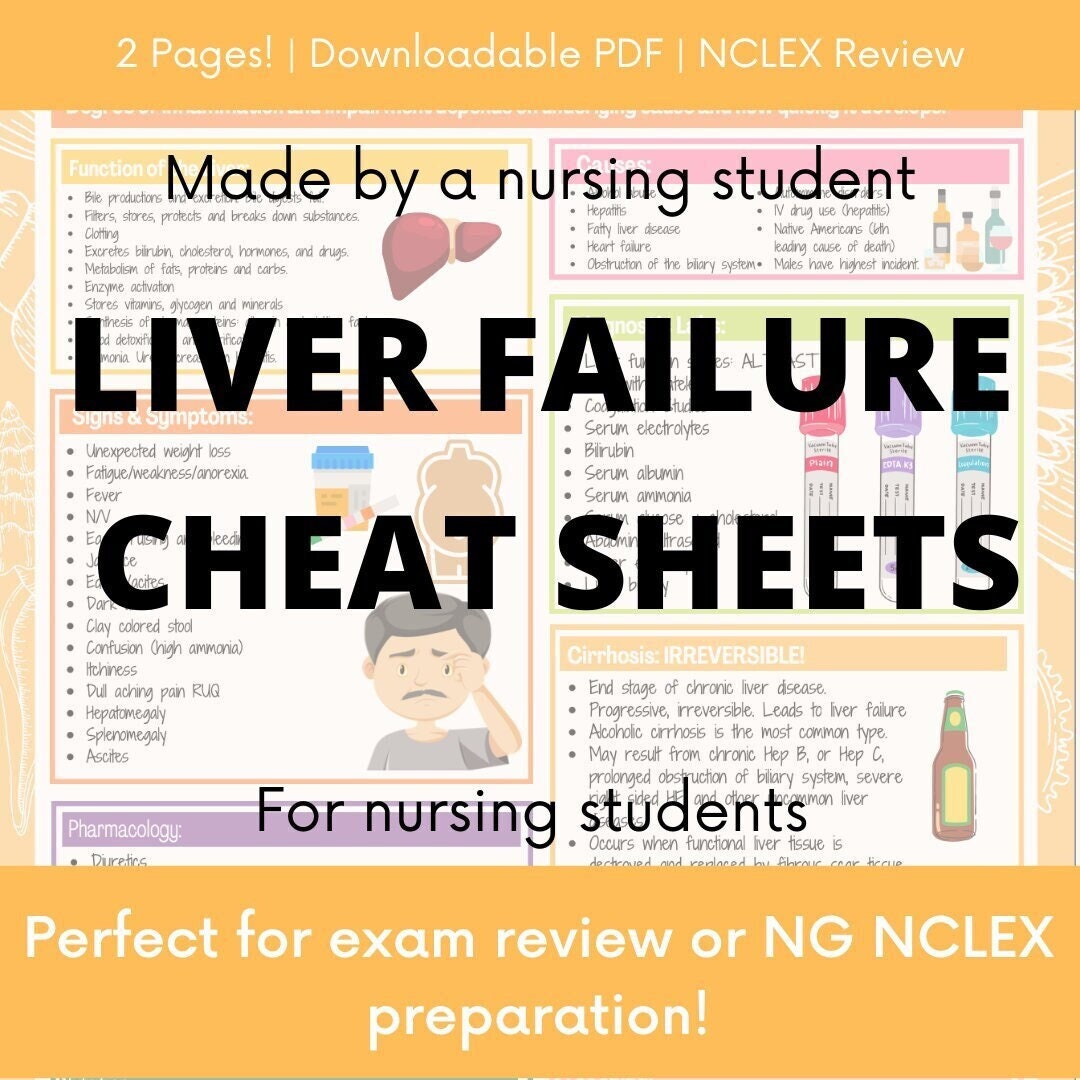 Liver Failure and Disease Cheat Sheet PDF for Nursing Students! Made by ...
