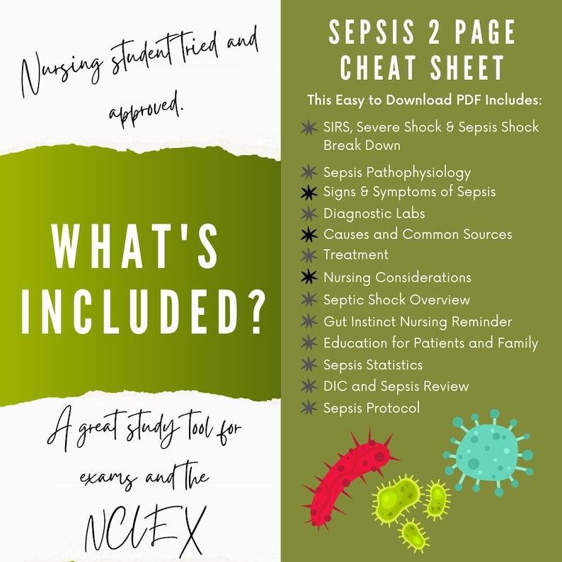 Sepsis 2 Page Cheat Sheets PDF! Made for Nursing Students BY a Nursing Student - Etsy