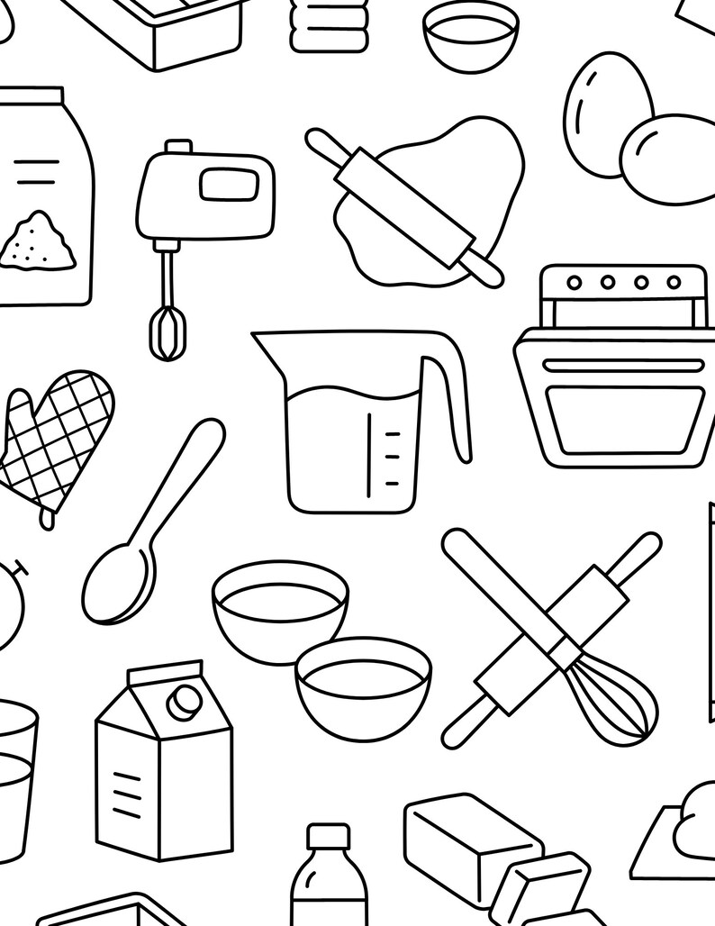 10 Printable Pages of Cooking and Baked Goods for Coloring Fun - Etsy