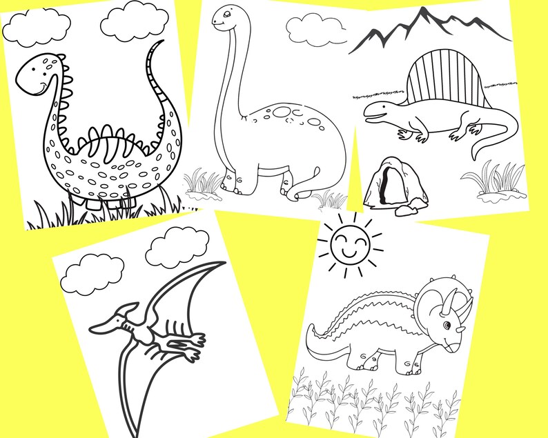 5 Coloring Pages of Dinosaurs - Etsy