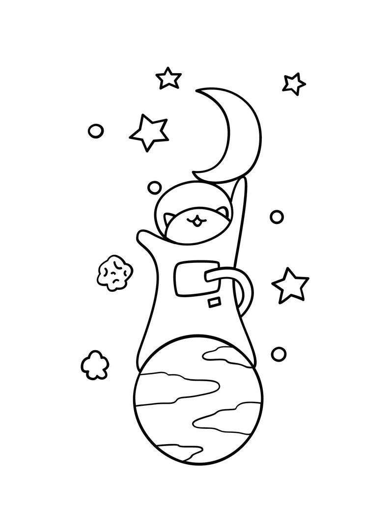 5 Printable Cats in Space Coloring Pages - Etsy
