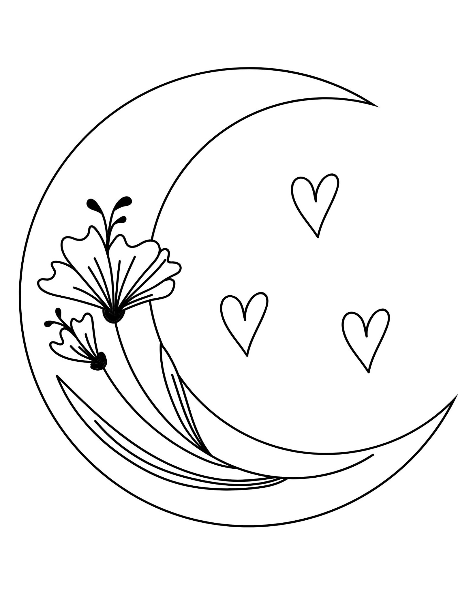 5 Printable Pages of Moons and Flowers for Coloring - Etsy