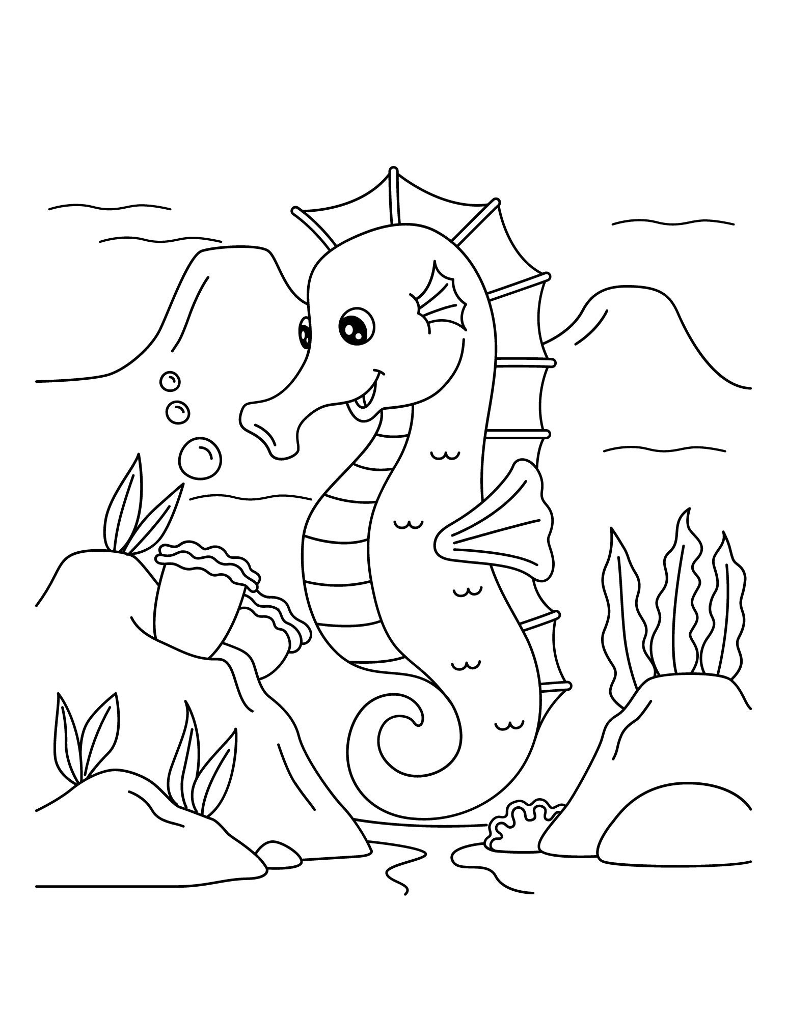 5 Printable Coloring Pages of Seahorses - Etsy