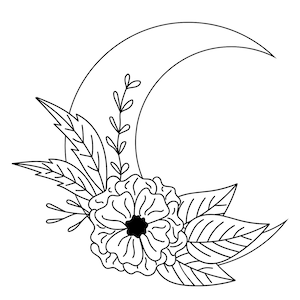 5 Printable Pages of Moons and Flowers for Coloring - Etsy