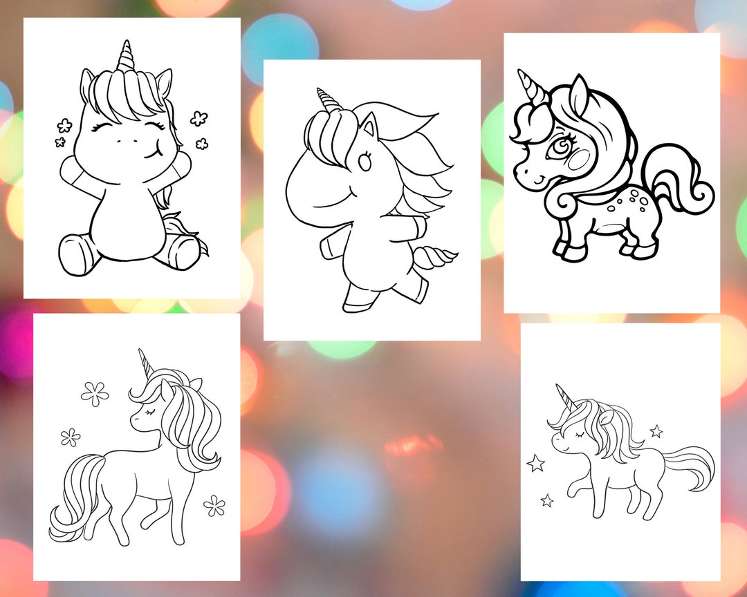 5 Coloring Pages of Unicorns - Etsy