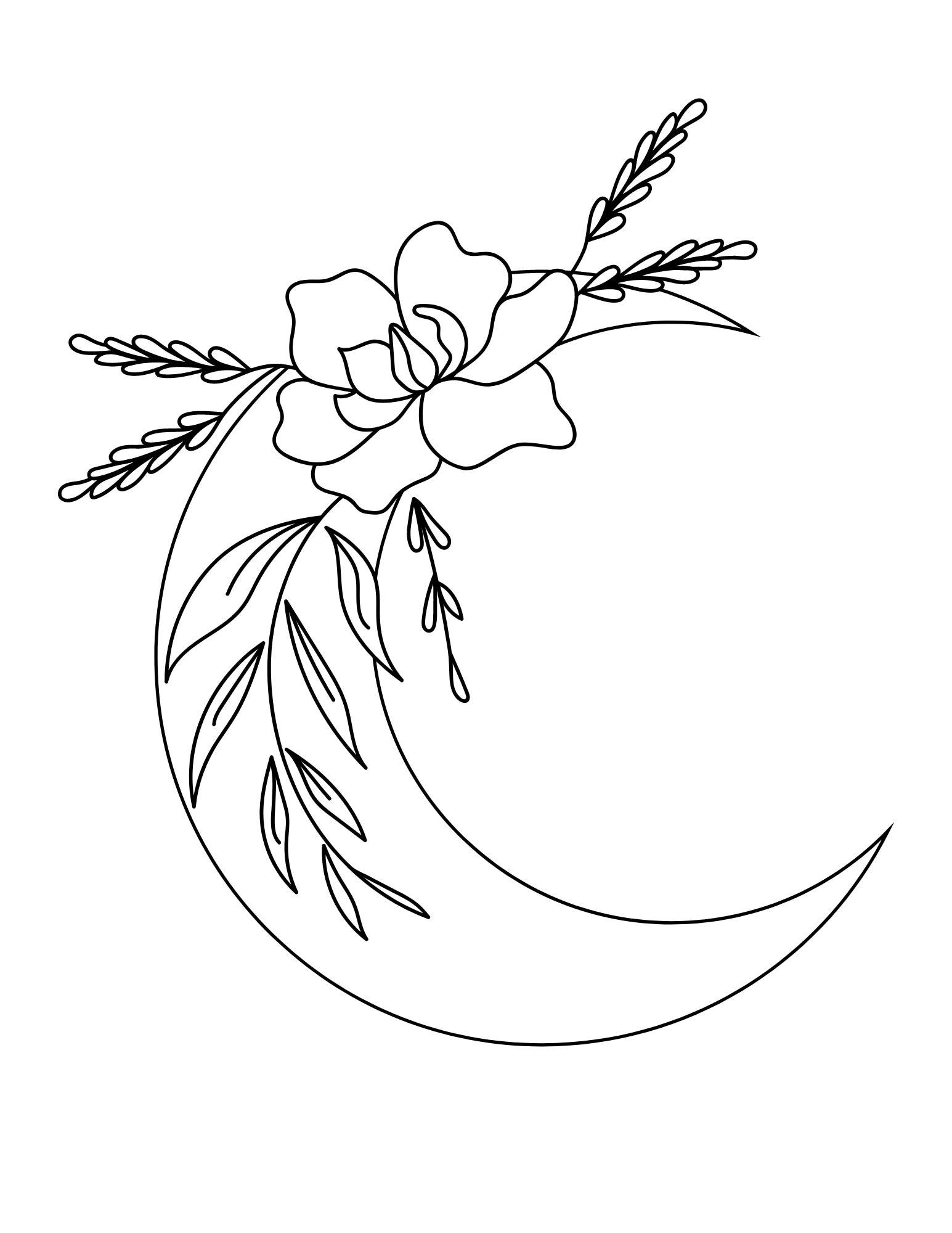 5 Printable Pages of Moons and Flowers for Coloring - Etsy