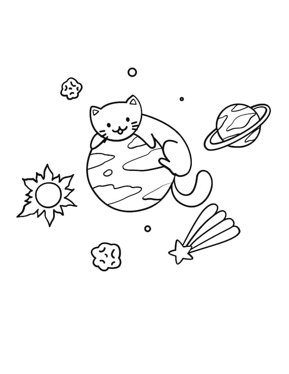 5 Printable Cats in Space Coloring Pages - Etsy