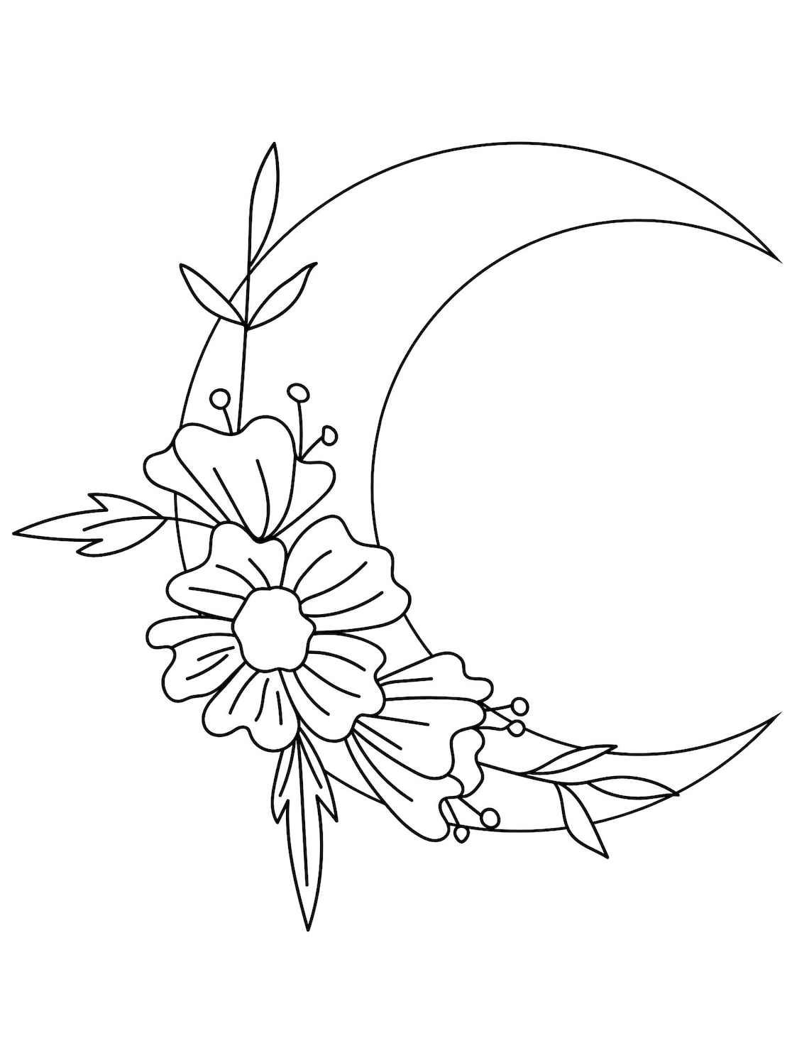5 Printable Pages of Moons and Flowers for Coloring - Etsy