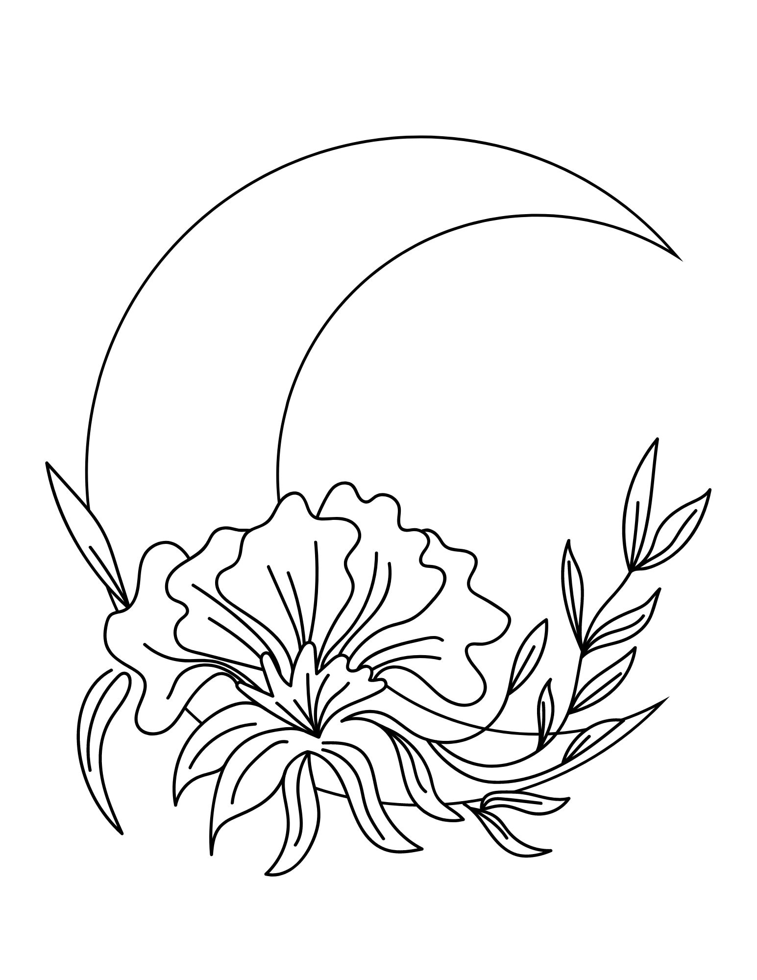 5 Printable Pages of Moons and Flowers for Coloring - Etsy