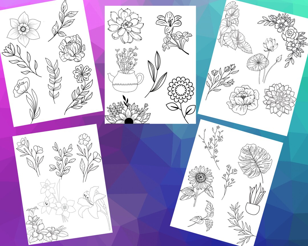 5 Coloring Pages Flowers & Plants - Etsy