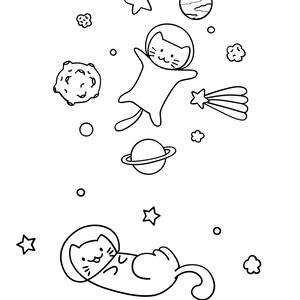 5 Printable Cats in Space Coloring Pages - Etsy