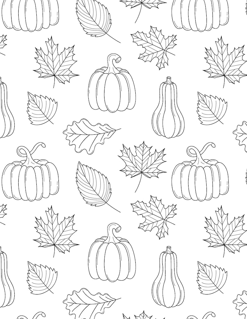 5 Printable Pages of Fall Season Theme for Coloring Fun - Etsy