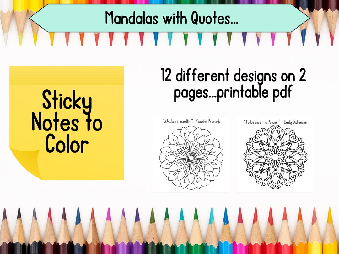 Mandalas With Inspirational Quotes set 1 on Printable Sticky Notes ...