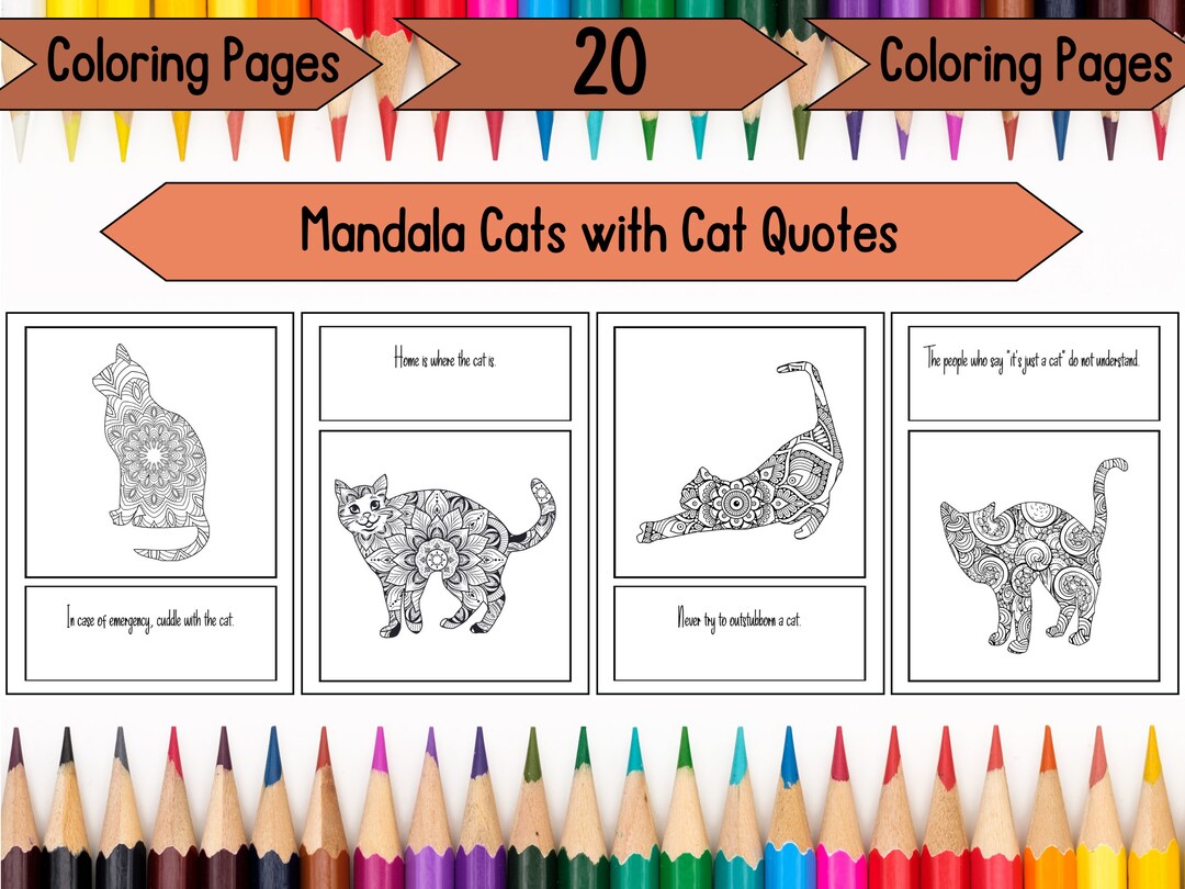 Fun Cat Quotes With Cats to Color - Adult Coloring Pages, Digital ...