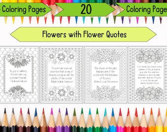 9 Popular Quotes, Flower Coloring Pages, Adult Digital Art, Printable ...