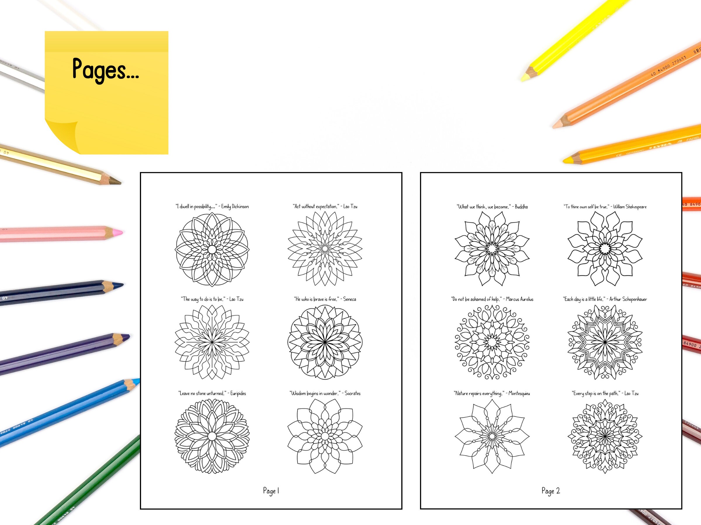 Mandalas With Inspirational Quotes set 2 on Printable Sticky Notes ...