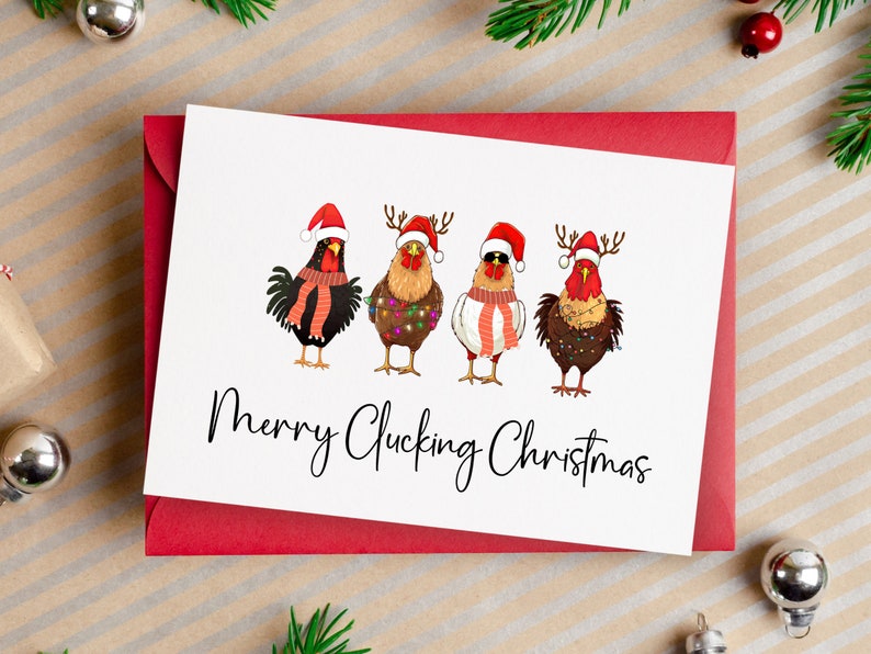 Merry Clucking Christmas Printable Chicken Christmas Card. Digital ...