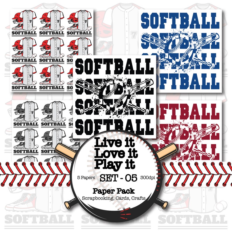 Softball Digital Paper Live It Love It Play It-set Five - Etsy