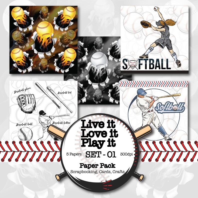 Softball Digital Paper - Live It Love It Play It-set One - Etsy