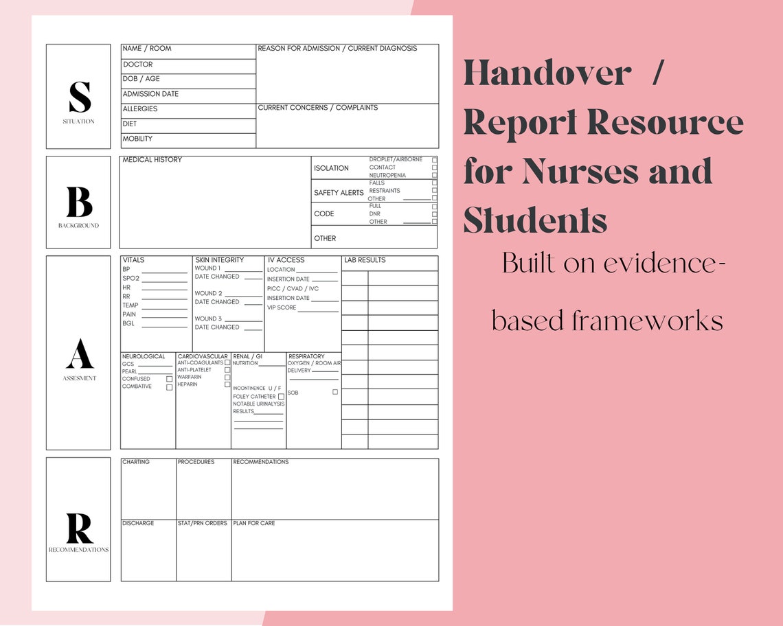 Handover / Report Nursing Printable Sheet - Etsy