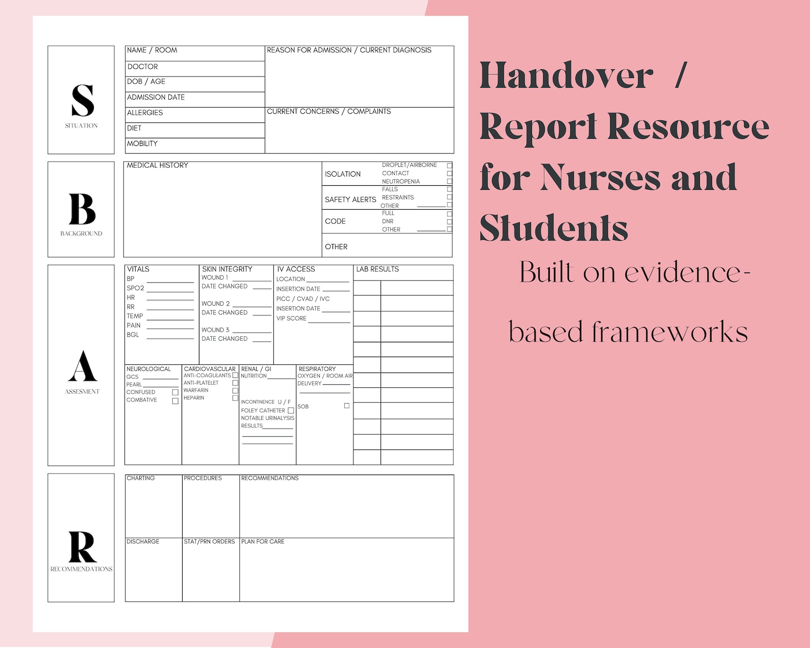 Handover / Report Nursing Printable Sheet - Etsy