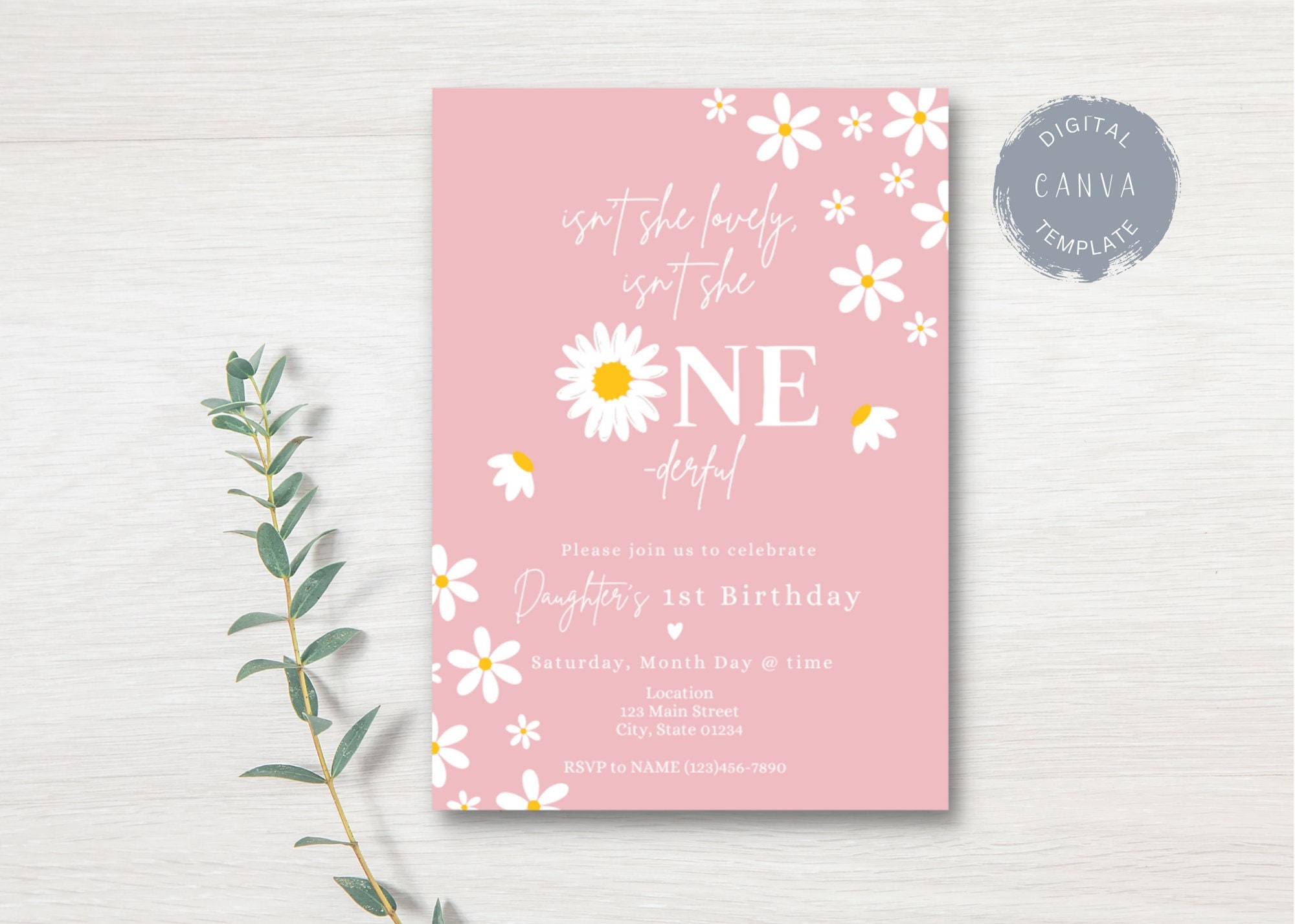 Isn't She Onederful 1st Birthday Party Daisy Flower Pink Invitation ...