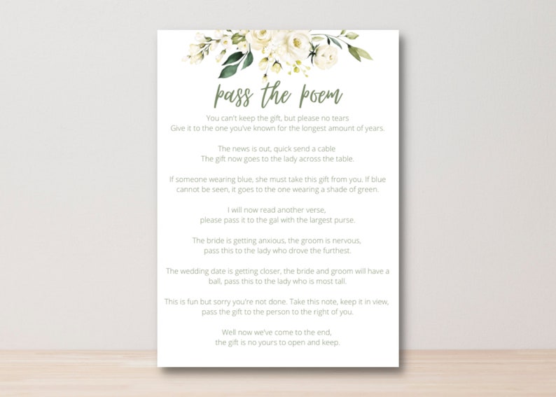 Pass the Poem Bridal Shower Game Template - Etsy