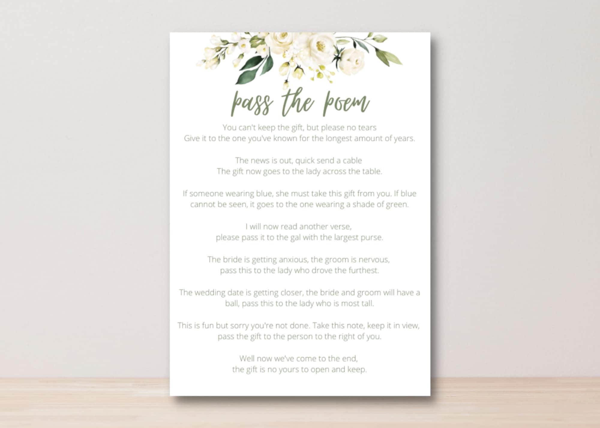 Pass the Poem Bridal Shower Game Template - Etsy
