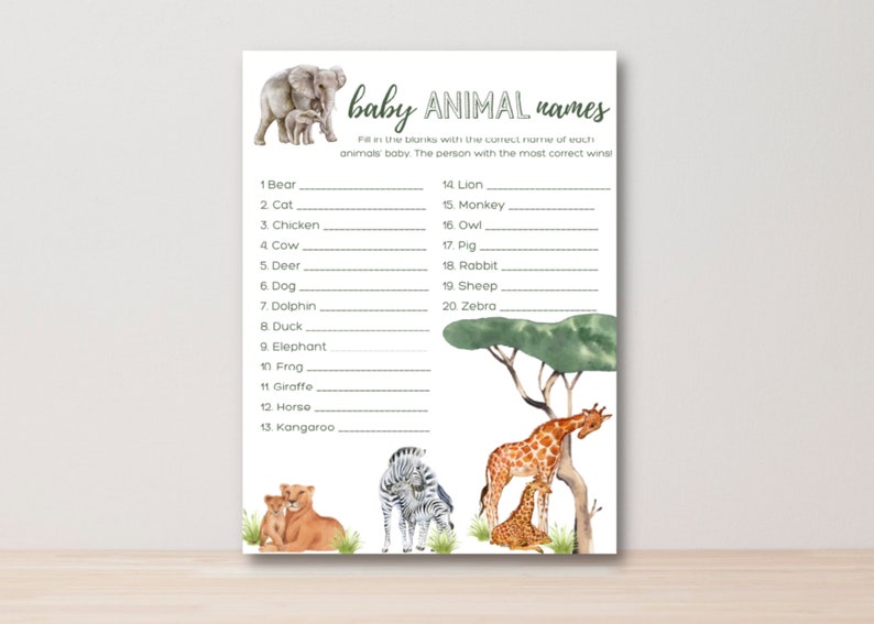 Safari Animals Wild One Themed Baby Shower Party Games BUNDLE Template ...