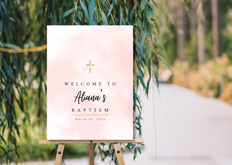 Personalized Baptism Welcome Sign Christening Pink Watercolor Girl ...