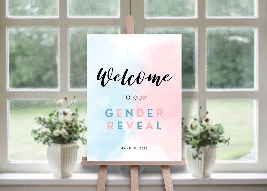 Watercolor Gender Reveal Party Welcome Sign Digital Template Blue Pink ...
