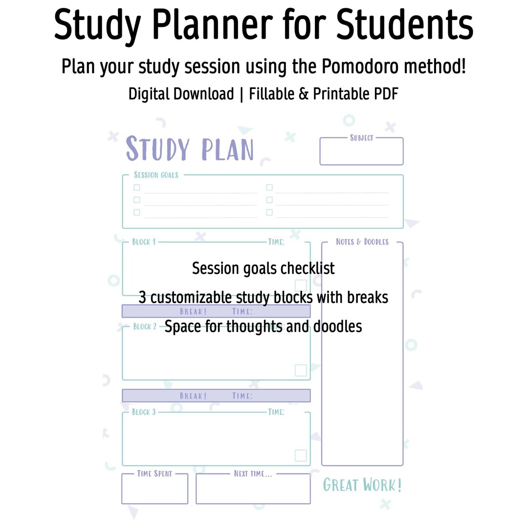Printable Digital 3 Block Study Planner for Students, College Planner ...