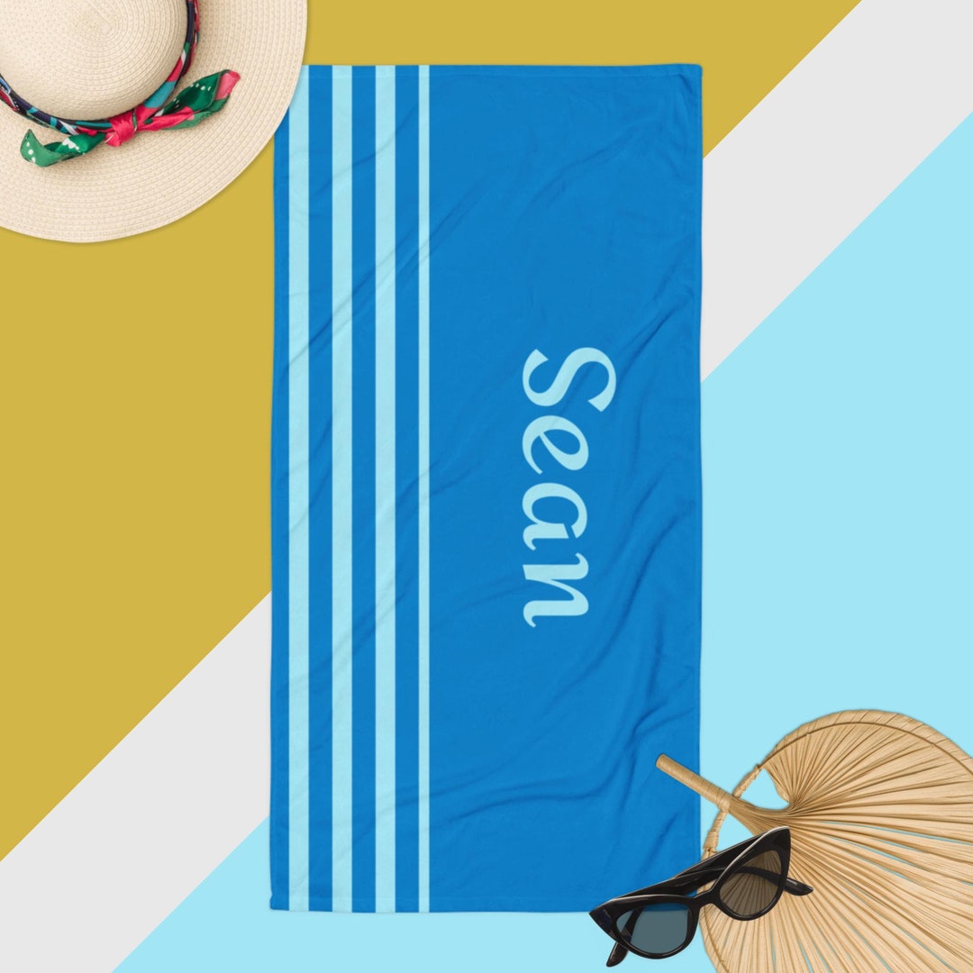 Beach Towel Personalization, Blue Beach Towel Gift, Blue Stripe Towel ...