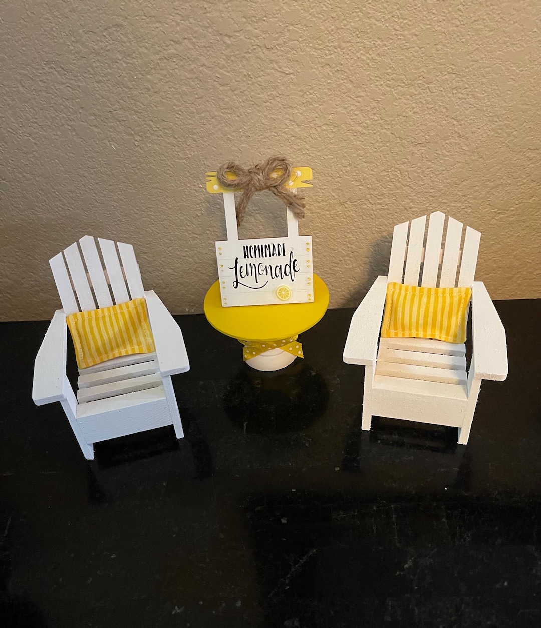 Lemon Theme Mini 4” Adirondack Chair With Pillow/ Summer Tiered Tray ...