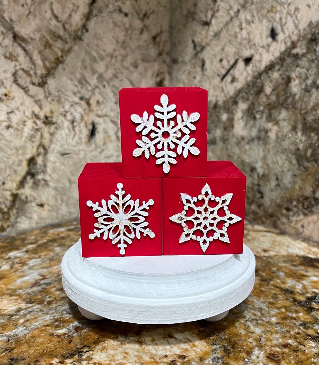 Snowflake Cube Trio/tiered Tray Decor/snowflake Decor/mini Christmas ...