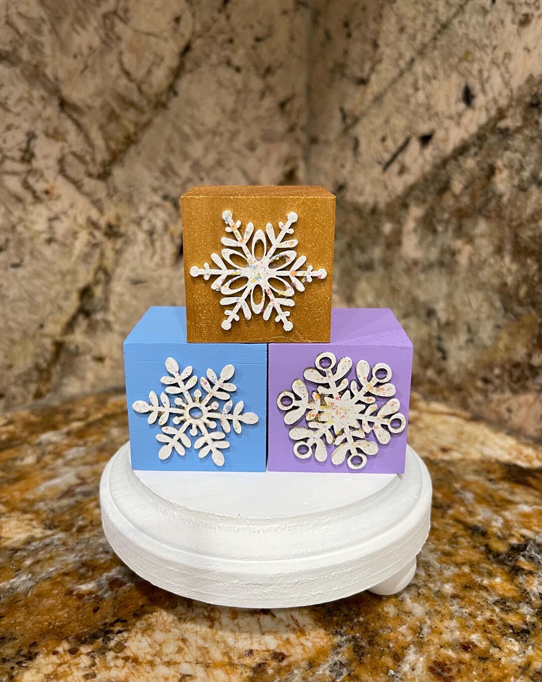 Snowflake Cube Trio/tiered Tray Decor/snowflake Decor/mini Christmas ...