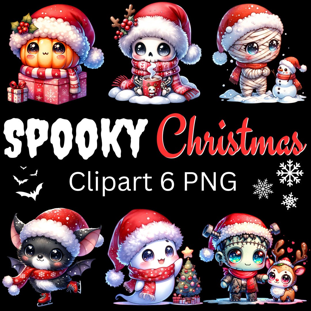 Watercolor Spooky Christmas Clipart, 6 PNG, Halloween Clipart ...